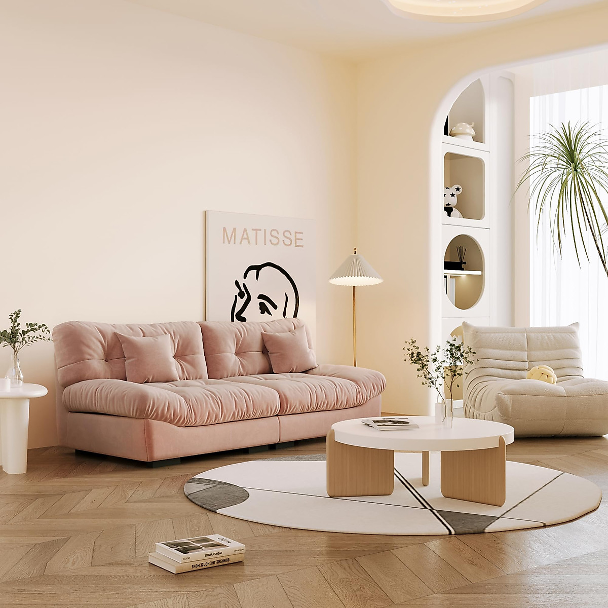 Sdorens 89" Cloud Sectional Couches, Loveseat Sofa Couch with 2 Pillows, Scrub Velvet Minimalist Sofa Couch, Modern Sofa for Living Room, Apartment, Bedroom, Office, Pink