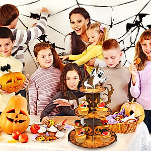 Cholemy Halloween Cupcake Stand Party Decorations Halloween Ghost Cupcake Holder Halloween Theme Cake Holder Trick or Treat Pumpkin Dessert Stand for Halloween Baby Shower Birthday Party Supplies