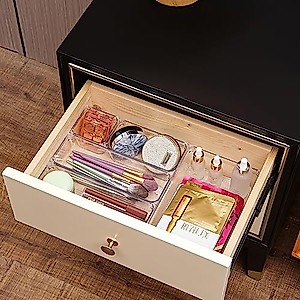 25 PCS Drawer Organizer Set,4 Sizes Clear Plastic Desk Drawer Divider Storage Bins Container,Bathroom Drawer Tray for Dresser Cosmetic Makeup