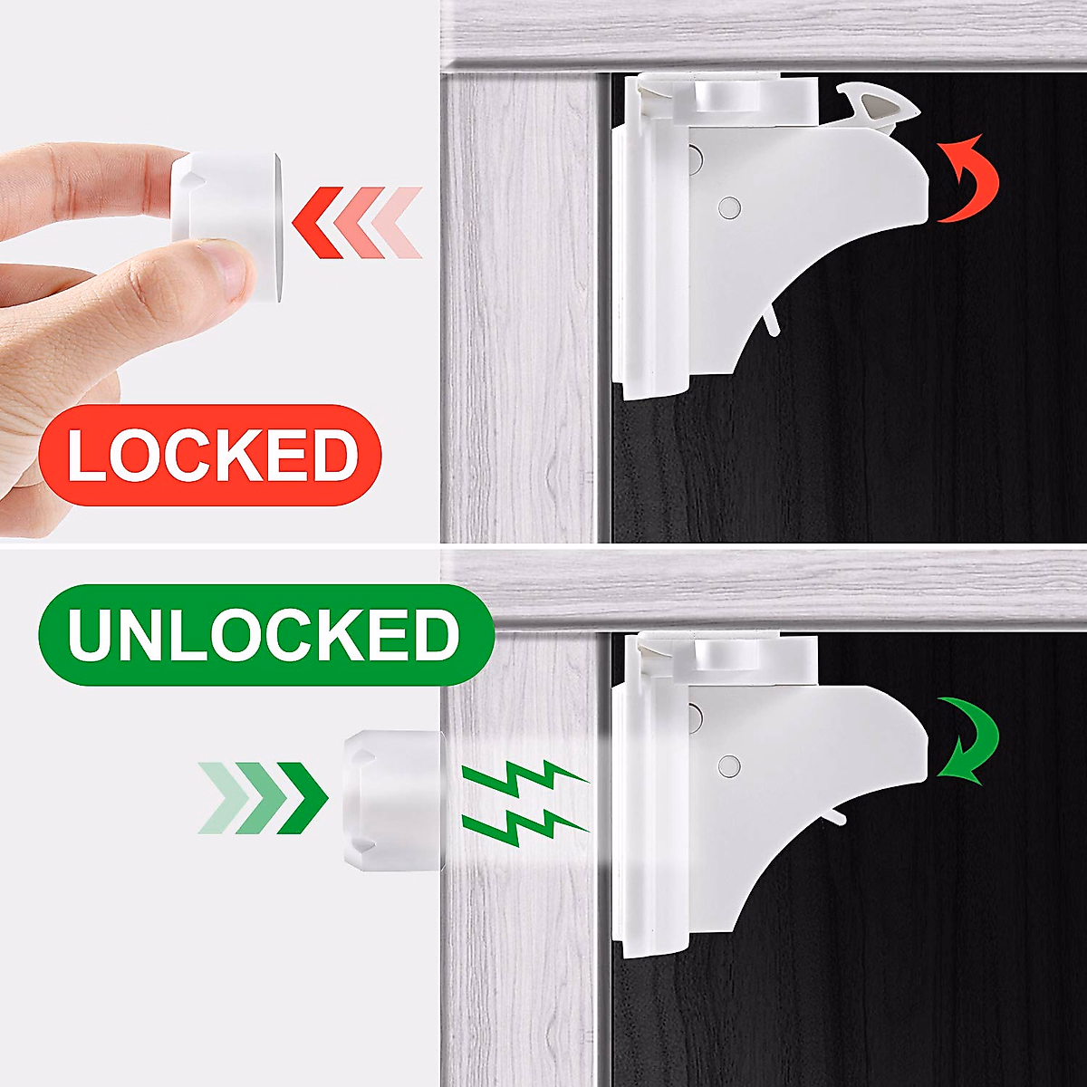 Baby Proofing Magnetic Cabinet Locks - Safeasy Adhesive Children Safety Magnet Drawers Latches (2)