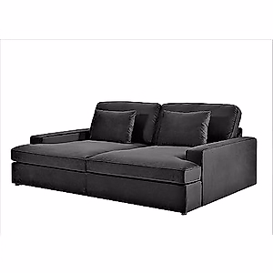 Container Furniture Direct Modern Glam Velvet Sleeper Sofa Bed with Luxurious Design, Elegant Centerpiece for Stylish Living Rooms and Comfortable Lounging with 2 Accent Pillows, Black