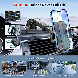 SUUSON Upgraded 3-in-1 Car Phone Holder Mount [Powerful Suction] Phone Mount for Car Dashboard Air Vent Windshield,for All iPhone Android Phone (Black)