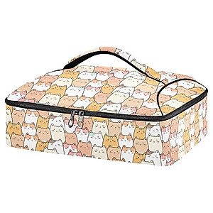 Kcldeci Insulated Thermal Food Carrier Insulated Casserole Carrier for Hot or Cold Food,Cat Cartoon Insulated Tote Bag for Potluck Cookouts Parties Picnic,Lasagna Lugger