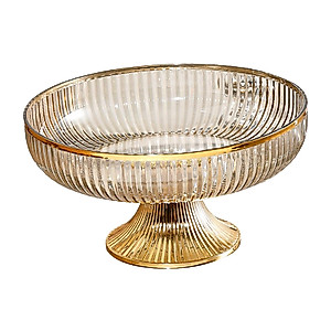 Leefasy Fruit Basket Large Kitchen Bowls Serving Bowl Kitchen Countertop Durable Decorative Pedestal Bowl Decor Pedestal Fruit Bowl for Table Decor, Amber Aureate Edge