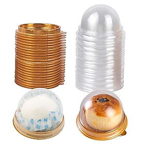 50 Pack 2 Inch of Clear plastic mini Cake Cookies muffins dome box wedding birthday gift box (Gold)