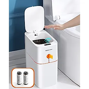 JOYBOS Bathroom Trash Cans with Lids|Small Office Garbage Cans with Automatic Lid|Motion Sensor Waterproof Trash Bin for Bedroom| 4 Gallon Plastic Narrow Wastebasket for Toilet, RV, White