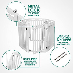 Arf Pets Freestanding Dog Gate with Door, 6 Panel 360° configurable Wooden Fence, 120" Wide, 31.5" Tall, Foldable, Four Support Feet Included, for The House - Indoor Use