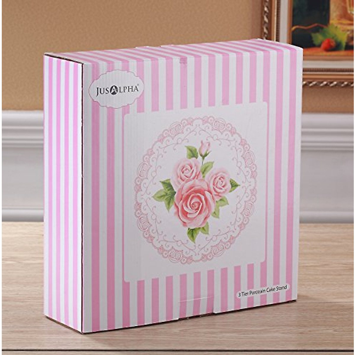 Cupcake Stand- Jusalpha 3-Tier White Porcelain Cake Stand Dessert Stand-Cupcake Stand-Tea Party Serving Platter, Comes in a Gift Box- Free Sugar Tong