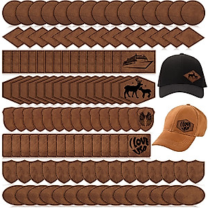 Giegxin 120 Pieces Rustic Leatherette Hat Patches with 8 Types of Shape Laser Engraving Blanks Patch Adhesive for Fabric Faux Leather Patch Repair Sewing Repair Patches (Archaize Color)