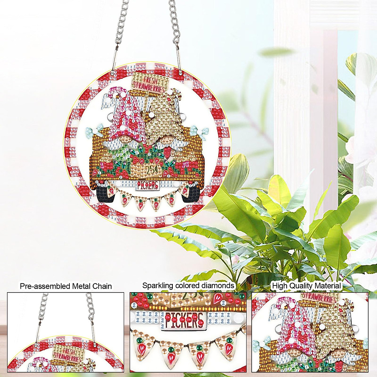 Christmas Diamond Art Painting Hanging Pendant Kit Special Shaped Diamond Dots Art Acrylic Ornaments Christmas Gnome Diamond Art Pendant for Adult Home Wall Window Decor Gift