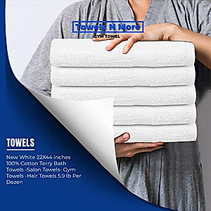 Towels N More 6 Pcs New Gym Towels 20x40 White 100% Cotton Loop Terry Bath Towels Salon Towels Light Weight Fast Drying(6)