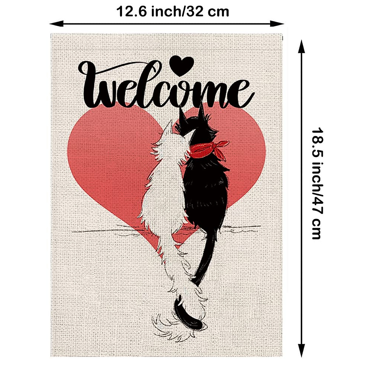 Valentines Day Garden Flag Cat Welcome Valentines Garden Flag Love Heart Party Home Burlap Double Sided Yard Decor 12.5 x 18 Inch