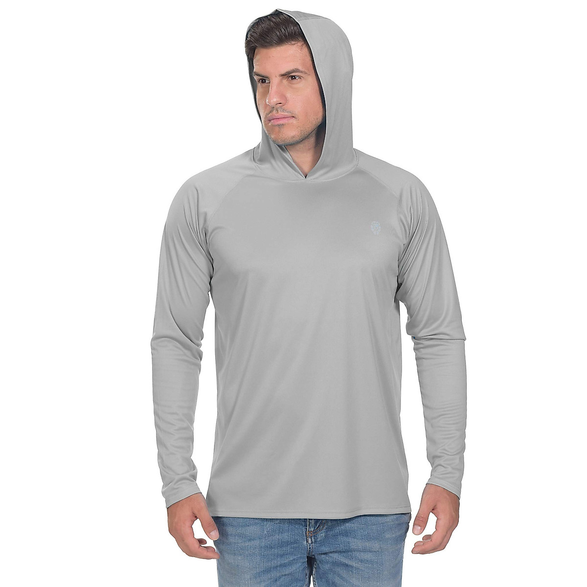 Men's UPF 50+ UV Sun Protection Outdoor Long Sleeve Fishing T-Shirt with Hoodies Grey