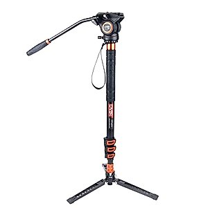 Cayer FP34 Monopod with Feet, 71 inch Aluminum Telescopic Camera Monopod with Fluid Head and 3-Leg Tripod Base for DSLR Video Cameras Camcorders, Supporting up to 13.2lbs