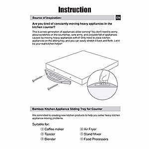 Bamboo Kitchen Appliances Slider,Save Counter Space,Underneath Cabinet Countertop Appliance Sliding Tray for Heavy Espresso Coffee Maker Pot K-Pod Holder Toaster Blender Air Fryer Stand Mixer