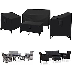 Kovshuiwe Patio Furniture Covers,4-Piece Outdoor Veranda Patio Garden Furniture Covers Set Waterproof - Upgraded 420D Heavy Duty Oxford Fabric Rattan Furniture Cover for Chair Sofa