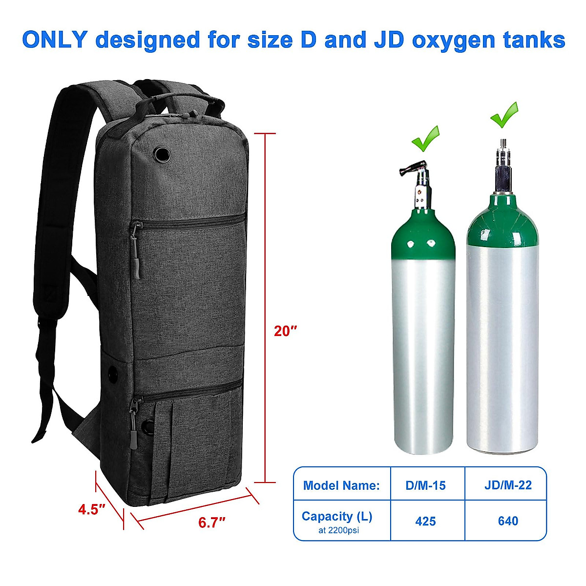 iGuerburn Oxygen Tank Backpack Size D, Portable Oxygen Backpack for D/M15 JD/M22 Cylinder Bag O2 Tank Carrier Holder for Travel (Black)