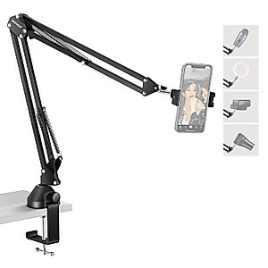 Neewer Overhead Phone Mount Stand, Suspension Scissor Arm Stand with Enlarged Desk Mount C Clamp, Phone Holder and Ball Head for Live Streams, Zoom Calls, Remote Working, Online Teaching, Selfies