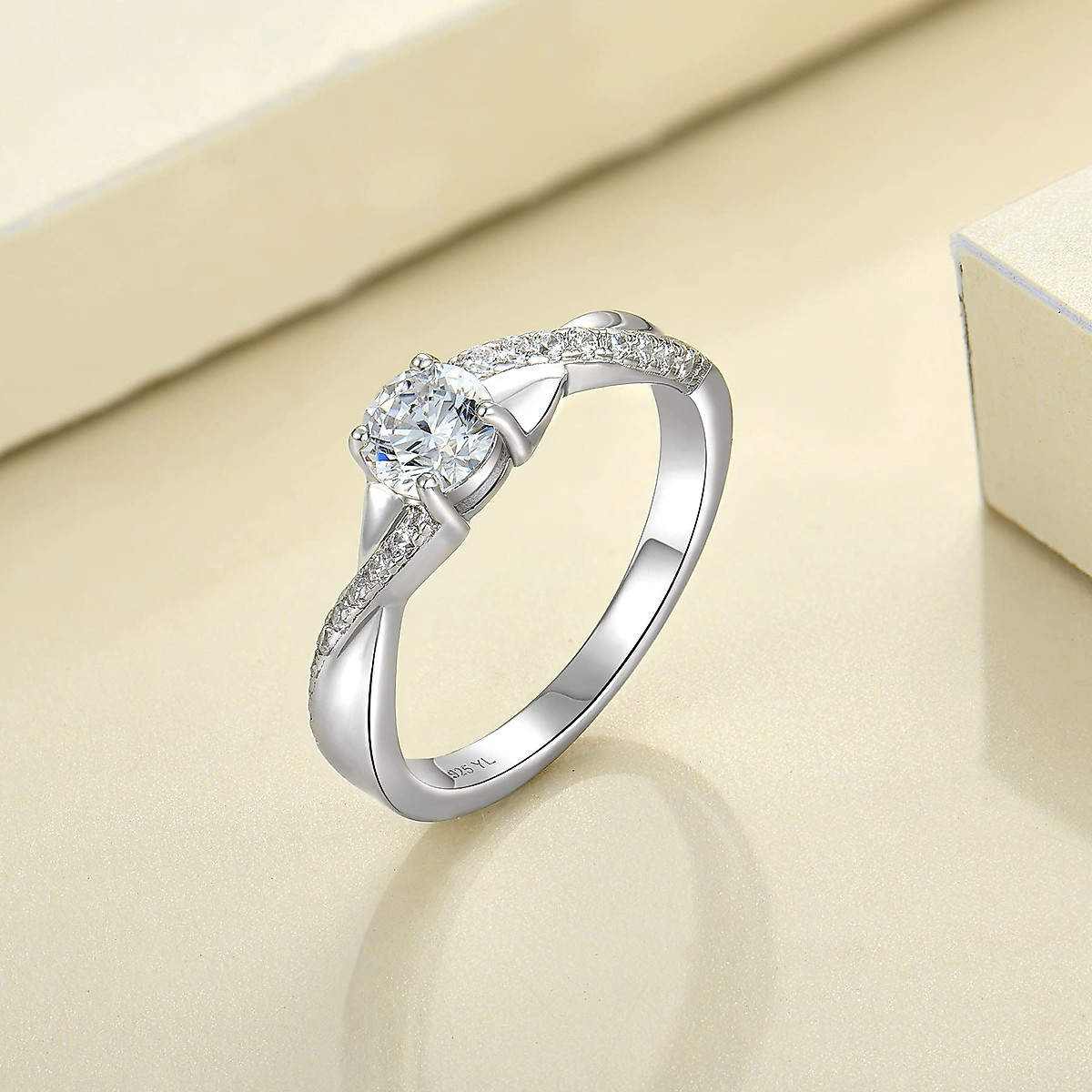 YL 925 Sterling Silver Engagement Ring 5MM 3A Cubic Zirconia Infinity Ring for Women-size7