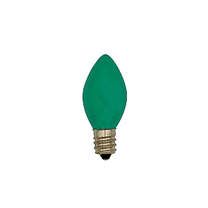 Box of 25 Light Bulbs - C7, Incandescent Steady Burning - Opaque Green - 7 Watt, Extended Life, Nickel Plated Candelabra Base - Great for Decorative Lights and Halloween Strings