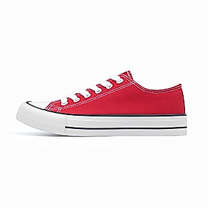 ANTLULU Women’s Canvas Shoes Low Top and Lace up Fashion Casual Sneakers Black and White Classic (5, Red, Numeric_5)
