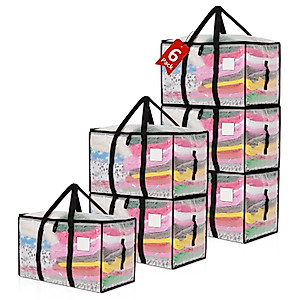 Moving Bags Heavy Duty Extra Large, Alternative for Moving Boxes & Moving Supplies, Packing Bags for College, Storage bags for Clothes with Handles, Lids & Zippers(Clear, 6 Pack)