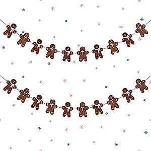 Jetec 2 Pieces Christmas Gingerbread Man Banner Cute Gingerbread Garland Decorations Wooden Christmas Bunting Banner Hanging Gingerbread Man Banner for Home, 6.6 Ft Each