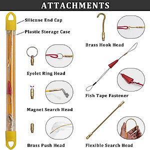 KOOTANS 11 ft Fiberglass Wire Running Kit Wall Cable Wire Fishing Rod Pull Push Tool Electrical Fish Tape Set with 6 Different Accessories