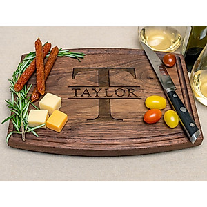 Walnut Artisan Personalized Cutting Boards, Custom Anniversary or Housewarming Gift Idea, Wood Engraved Charcuterie Board for Couples and Newlyweds, Initial Design 050