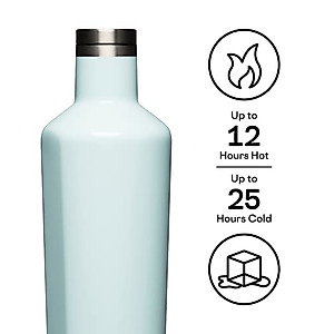 Corkcicle Insulated Canteen Travel Water Bottle, Triple Insulated Stainless Steel, Easy Grip Flat Sides and Screw-on Cap, Keeps Beverages Cold for 25 Hours or Warm for 12 Hours, 25 oz, Powder Blue