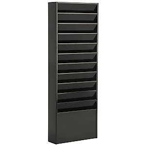 Displays2go File Folder Wall Rack with 11 Tiered Pockets, Shows Only The Top Portion of a File Folder, Office Filing Rack for Wall Mount - Black Powder-Coated Steel