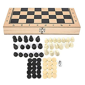 3 in 1 Wooden Chess/Checkers/Backgammon Set, Professional Portable Wooden Chess Set with Folding Chess Board Exquisite Interactive Wooden Chess Board Game for Adults Kids(S)