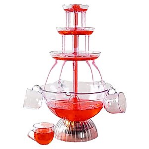 3-Tier Party Drink Dispenser – 1.5-Gallon Punch Fountain with LED Light Base and 5 Cups – Juice, Soda, or Mimosa Tower by Great Northern Party, Red