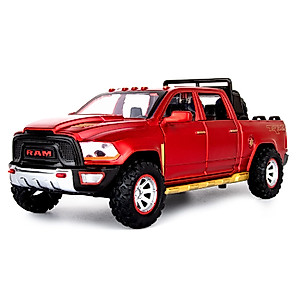 RAM 1500 Pickup Truck Toys for Boy Age 4-7 Diecast Metal Model Trucks Open Door Pull Back Toy Cars with Lights and Sound Gift for Kids 3-8 Years