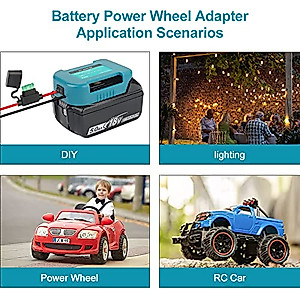 ZLWAWAOL 2 Pack Power Wheel Adapter with Fuse & Switch, Battery Adapter for Makita 18V Lithium Battery, with 16 Gauge Wire,Power Convertor for DIY Ride On Truck,RC Toys,Robotics and Work Lights