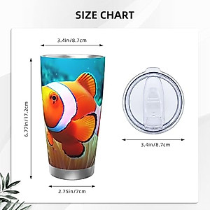 Clown Fish Tumbler with Lid and Straw 20oz Stainless Steel Car Cup for Hot and Cold Drinks, Double Wall Insulated Travel Coffee Mug Reusable Drink Thermos Cup Birthday Gifts