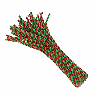 Happyyami 50pcs Christmas Cleaners Striped and Glitter Chenille Stem for Art and Crafts Creative Crafts Decorations Red and Green