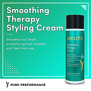 PURA D'OR Smoothing Therapy Leave-In Styling Cream (8oz) for Anti-Frizz Straightens & Smoothes Dull, Dry, Brittle Hair, Infused with Natural & Organic Ingredients, for Men and Women