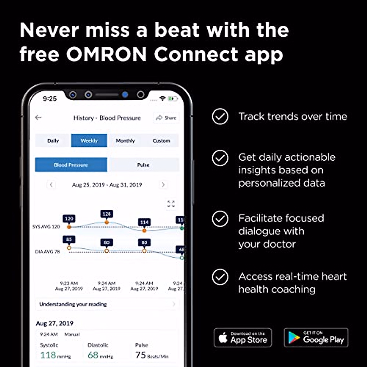 Omron Complete Wireless Upper Arm Blood Pressure Monitor + EKG; Measure Bp, EKG, Afib, Tachycardia, Bradycardia & Sinus Rhythm; Built-In Bluetooth Technology