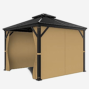 PROTUNE OUTDOORS 12-ft x 12-ft Gazebo Curtains,Privacy Sidewall Set 4-Panel Universal Replacement Shade Curtains Set,Protecting Side Walls (Only Curtain)-Khaki