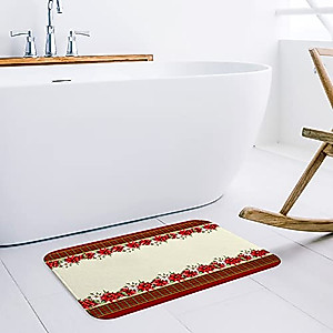 Front Door Mats Outdoor Indoor Kitchen Mat, Christmas Flower Red Green Buffalo Plaid Entrance Doormat Non-Slip Bathroom Rugs Washable Floor Mats for Sink/Porch, 18" x 30"
