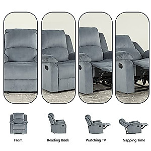 CANMOV Manual Recliner Chair, Soft Fabric Overstuffed Recliner Single Sofa Chair for Living Room, Heavy Duty and Safety Reclining Mechanism (Gray)