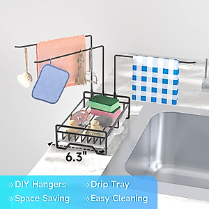KIKIBRO Kitchen Sink Caddy Organizer Dish Cloth Holder for Rag Brush Sponge Soap at Kitchen Bathroom with Drip Tray and Swivel Lever