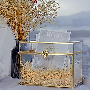 Jajamy Glass Wedding Card Box with Slot, Large Clear Card Box Gold Brass Gift Card Storage Box Perfect for Wedding Receptions, Baby Shower, Birthday Party, Bridal Shower Greeting Card Glass Organizer