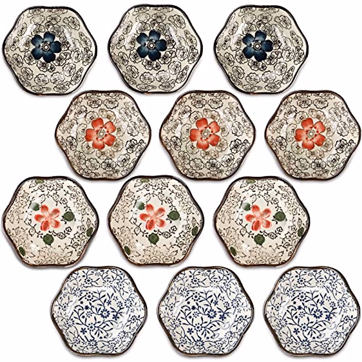 ZEAYEA Set of 12 Pinch Bowls, Ceramic Dipping Mini Bowls, 3 oz Soy Sauce Dishes, Japanese Appetizer Condiments Serving Dishes for Sushi, Ketchup, Dessert, Snack, BBQ, Party, Dinner
