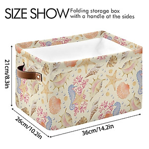 Kigai Collapsible Storage Basket with Handles, Vintage Seahorse Canvas Fabric Storage Bins Toys Clothes Organizer for Bedroom, Nursery, Shelves, Closets (1PACK)