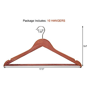 American Red Cedar Wooden Coat Suit Hangers, Wood Skirt Dress Hangers, Smooth Cut Notches- 360°Flexible Hook- Solid Non-Slip Bar 10 Pack-Natural - HL03N