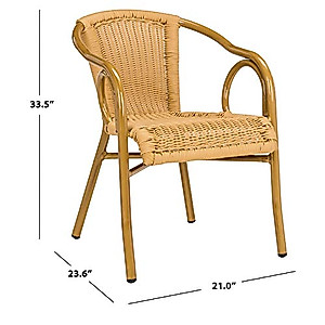 Safavieh PAT4000B-SET2 Outdoor Collection Dagny Natural and Light Brown Stacking Arm Chair