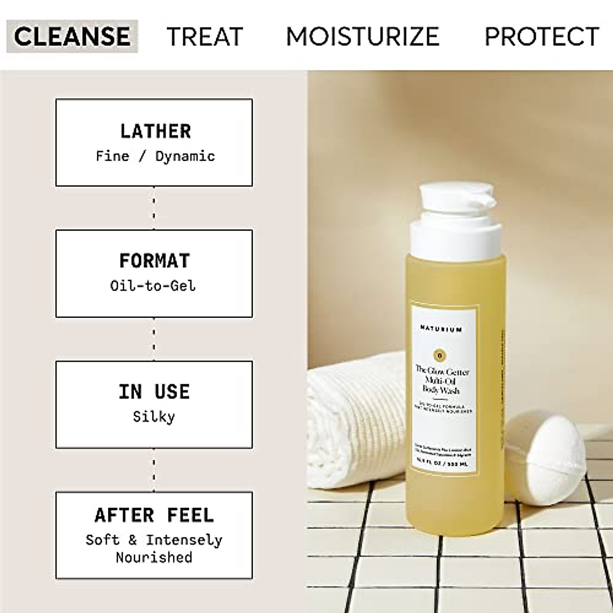 Naturium The Glow Getter Multi-Oil Hydrating Body Wash, Gentle Cleanser, 16.9 oz