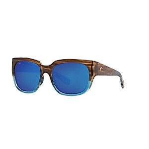 Costa Del Mar Womens Waterwoman Rectangular Sunglasses, Shiny Wahoo/Blue Mirrored Polarized-580G, 55 mm